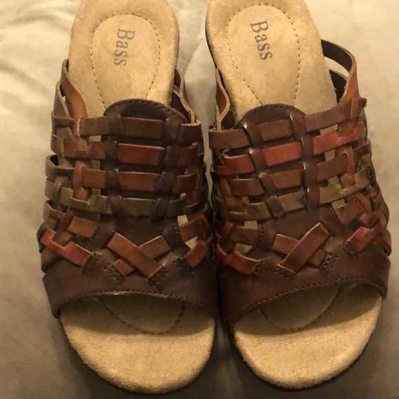 Bass | Shoes | Bass Mostly Brown Leather Mules With Woven Design | Poshmark